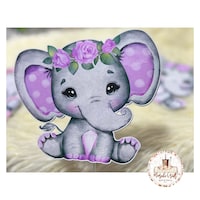 Purple Floral Elephant Clip Art, Watercolor Cute Little Peanut,lavender ...