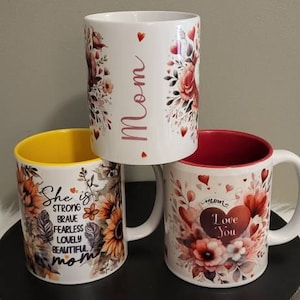 Pink Flowers Photo Mug Template for Sublimation, Floral Full Mug Wrap ...