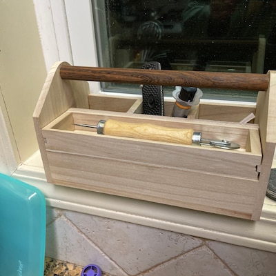 Natural Wood Tool Box / Tool Caddy With Carrying Handle - Etsy