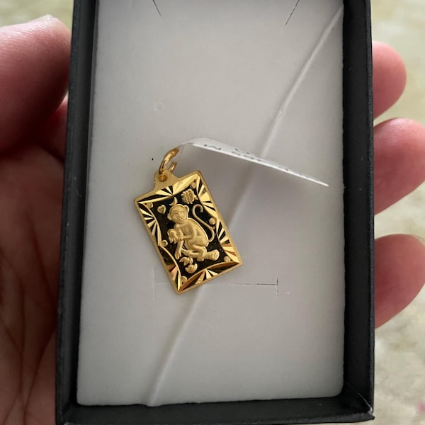 24k Solid Yellow Gold Zodiac Rectangle Pendant, Chinese Character ...