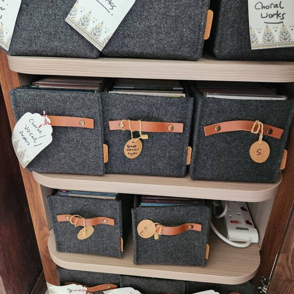 CD Box With Leather Handle, Felt Basket, CD Storage, Minimalist ...