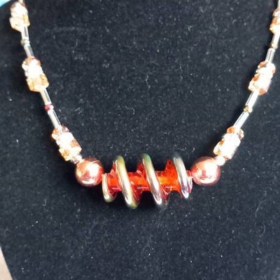 Pearly Orange Transparent Spiral Lampwork Beads With Silver Outlines ...