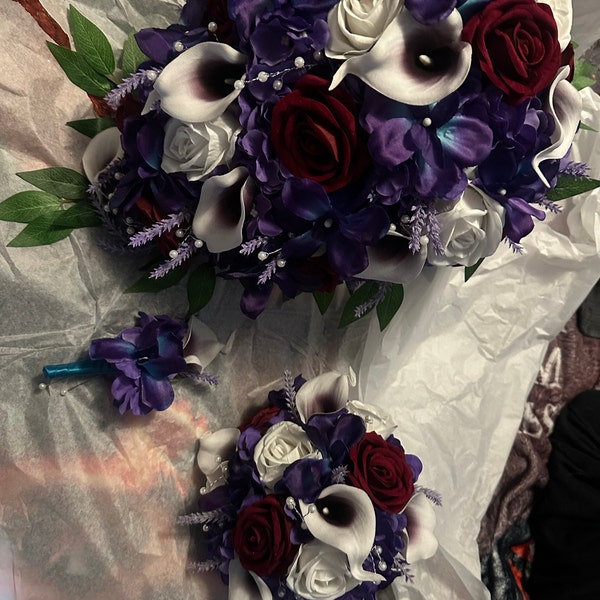 Galaxy Blue Orchid Cascade Bridal Bouquet – Burgundy Purple Wedding ...