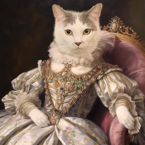 Custom Lady Cat Portrait, Baroque Lady Cat Painting, Pet Lovers Gift ...