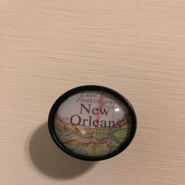 Custom MAP CABINET KNOB / Map Drawer Pull / Glass Domed Nickel, Bronze ...