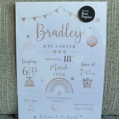 New Baby Personalised Print Birth Details Gift Keepsake Print New Baby ...