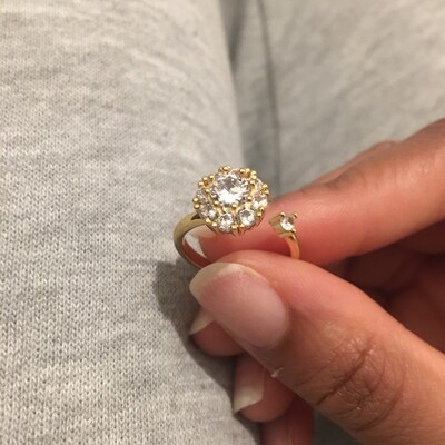 Diamond Anxiety Ring Crystal Centre Rotating Spinner Ring Gold Worry ...