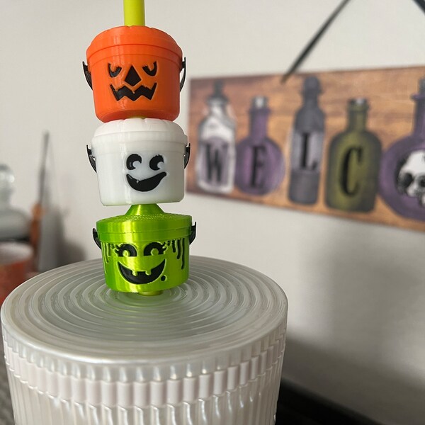 Straw Toppers Halloween Buckets With New Purple Vampire, Mummy ...