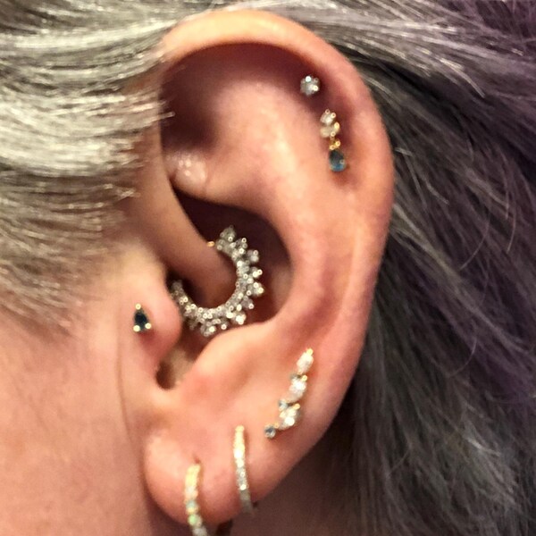 Comet Stud Piercing 14 Karat Real Gold Screw Back Cartilage Piercing, Tragus Piercing, Celestial ...