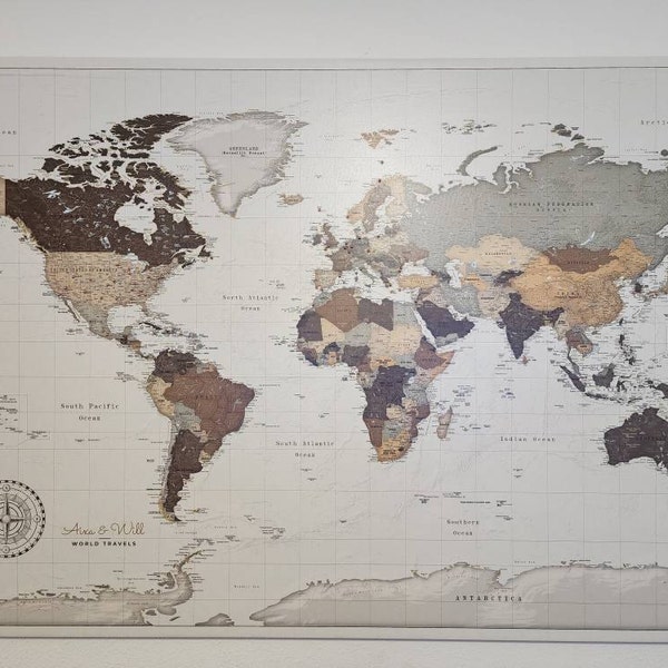 Push Pin World Map to Mark Places You've Been, Travel Tracker Canvas ...