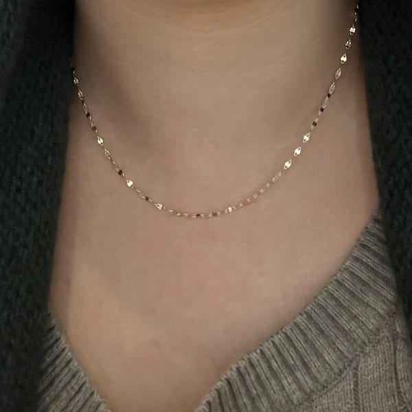 14K Gold Sparkle Chain Necklace / Diamond Cut Gold Necklace / Glitter ...