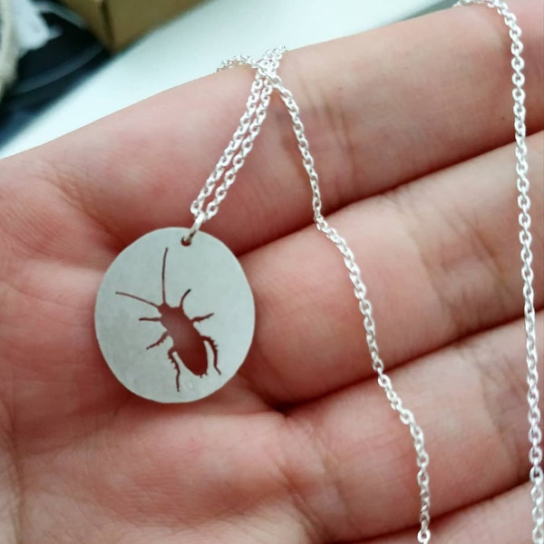 Small Silver Cockroach Pendant. Insect Pendant. Cockroach Necklace ...