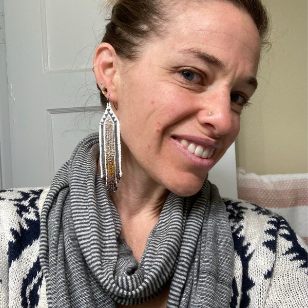 Yellowstone Inspired Eyota Earrings - Native American Beaded Fringe Earrings - Southwestern ...