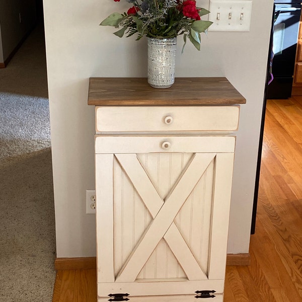 Amish Handmade Tilt-out Trash Can | Rustic Barn Door Cabinet, 50 Qt - Etsy