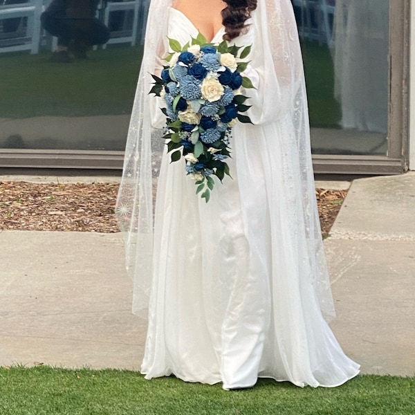 18PC Dusty Blue Navy White Wedding Flower Set, Dusty Blue Bridal ...