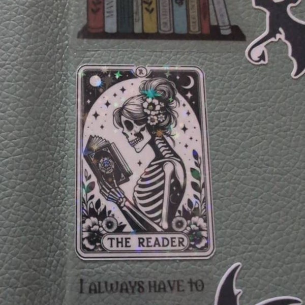 The Reader Tarot Card Skeleton Sticker, Kindle Bookish Sticker, Book ...
