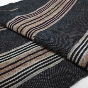 Vintage Japanese Indigo Linen Fabric / Aizome / Asa / Shima / Stripe ...