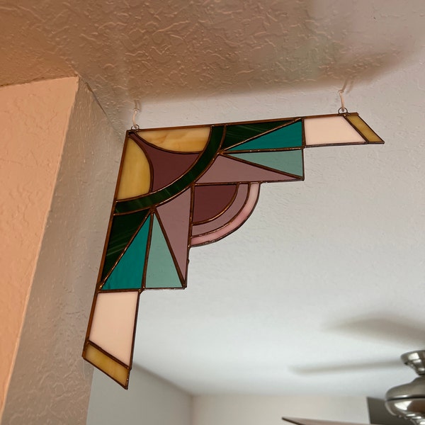 Set of 2 Stained Glass Art Deco Corner Piece | Suncatcher | Alma Design ...