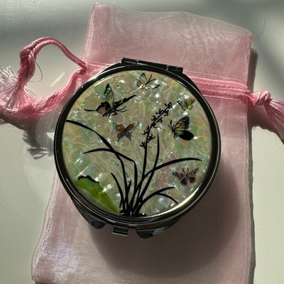 Mother of Pearl Asian Inlay Flower Jewelry Box Purple Vintage Keepsake ...