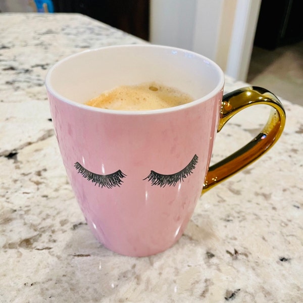 Eyelash Mug Pink and Gold Eyelashes Coffee Mug Makeup and Lashes Mug Lash Mug Makeup Gift Best ...