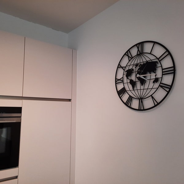 World Map Metal Wall Clock, Earth Wall Clock, Geographic Compass Clock ...