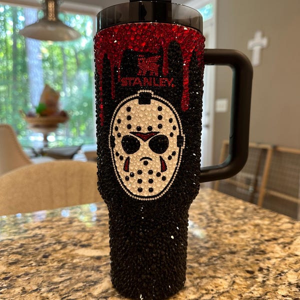 Bling Stanley Quencher 40oz Horror Themed Jason With Blood Drip Bling ...
