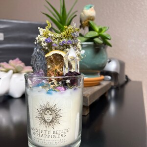 Anxiety Relief & Happiness Intention Candle Packed With Crystals, Herbs ...