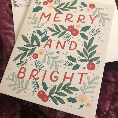 Merry and Bright Christmas Cards Set of 8 or Individual Greeting Card ...