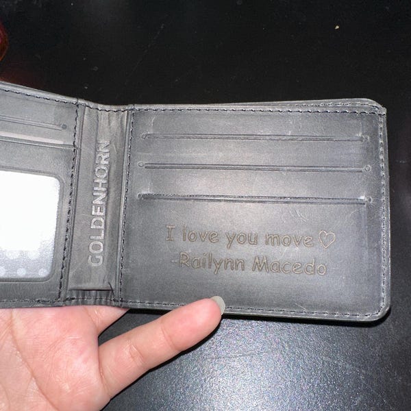 Hebrew, Arabic, Cyrillic Fonts Engraved Wallet, Personalized Genuine ...