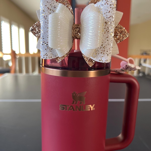 Cream Moon Stanley Tumbler Bow Topper Gold and Cream Straw Topper Bow ...