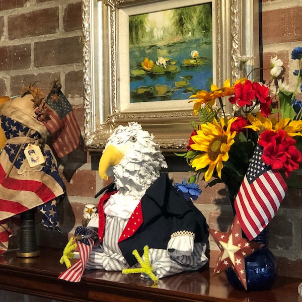 Primitive Patriotic Bald Eagle Decor | Patriotic Cloth Doll | Fourth of ...