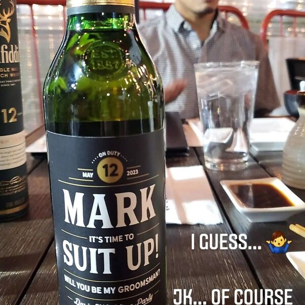 Suit up Groomsman Whiskey Label, Will You Be My Groomsman Label, Best ...