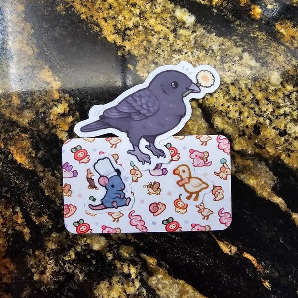 Flower Crow Sticker / Cute Animal Sticker / Waterproof Laptop Sticker ...