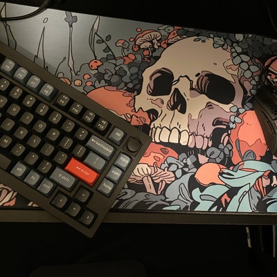 Mushroom Deskmat Anime Cat Mouse Pad Cute Dark Green XL Mousepad Cat ...