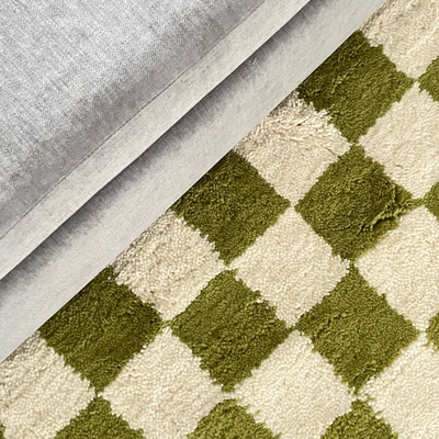 Checkered Green Rug Wool Hand Woven Genuine Moroccan Beni Ourain Carpet ...