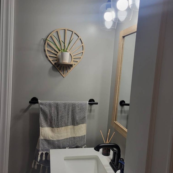 Floating Sun Teardrop Shaped Wood Wall Shelf - Accent Shelf Plant Shelf ...