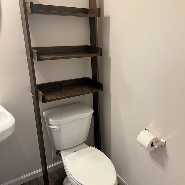 Over the Toilet Ladder Shelf, Bathroom Organizer, Leaning Ladder Shelf ...