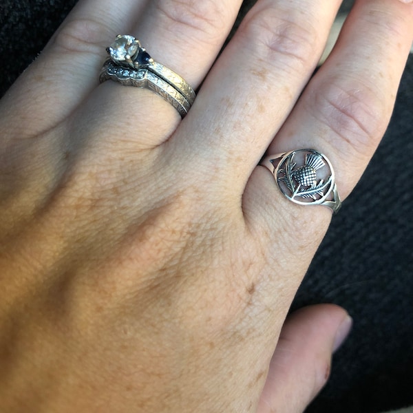 Handcast 925 Sterling Silver Scotland Scottish Thistle Ring Outlander ...