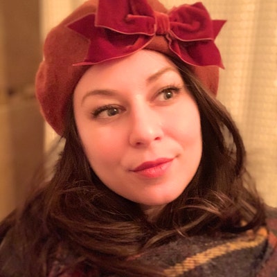 Russet Red Wool Felt Beret Hat With Russet Velvet Ribbon Bow, Russet ...