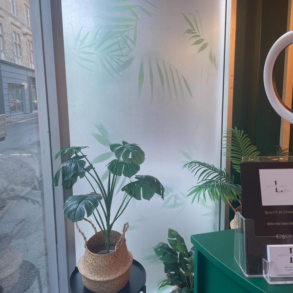 Custom Size Frosted Foggy Green Leaves Window Film - Static Cling Glass ...