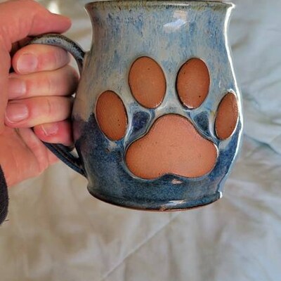 Paw Print Mug, Blue Drippy Paw Mug, Handmade Pottery Gift for Dog ...