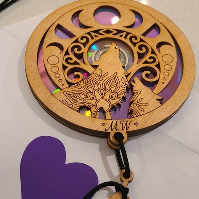 Howling Wolves With Moon Phases Suncatcher Laser Cut Wood With ...