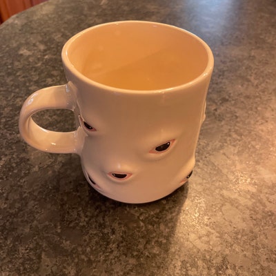 Hand Painted Plain Eyes Striped Handle Clay Coffee Mug, Funky Mug ...