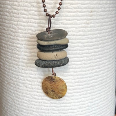Engraved Beach Stone Pendant, Stamped Copper Blank Disc, Drilled Beach ...