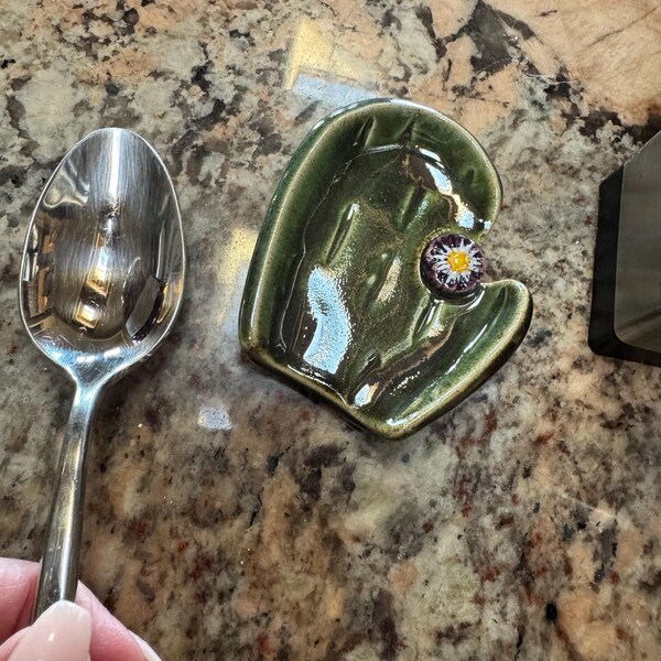 Ceramic Tea Bag and Spoon Rest Clay Mini Emerald Green Spoon Rest ...
