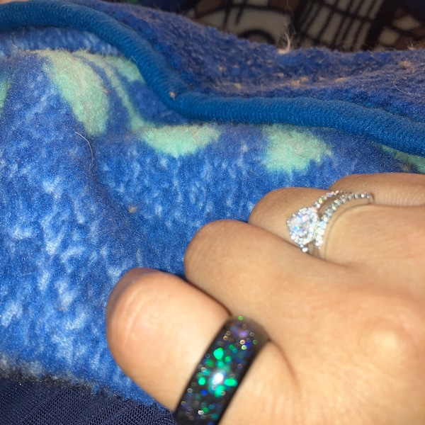 Green Blue Opal & Abalone Fragment Inlay Men's Unique Promise Ring ...