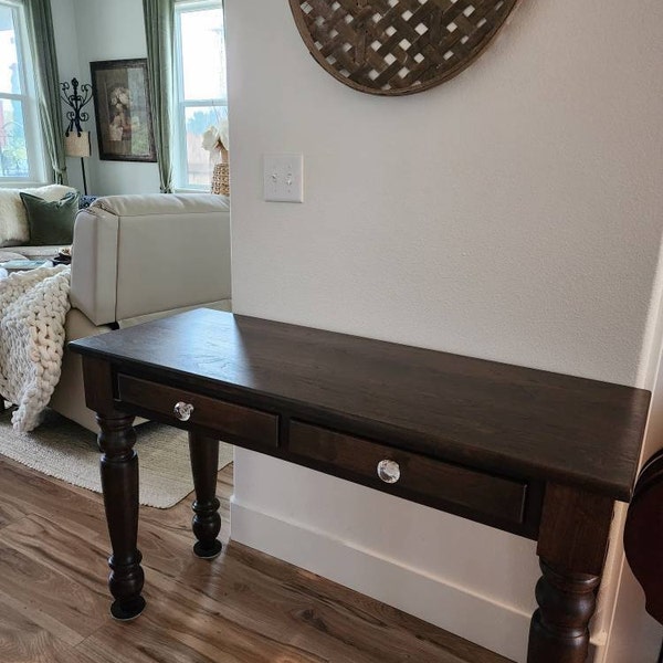 Rustic Farmhouse Entryway Table With Drawer and Turned Legs, Wooden ...