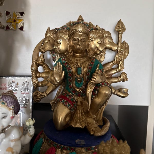 Brass Panchmukhi Hanuman Statue, 14" Inch Hindu Monkey God Deity ...