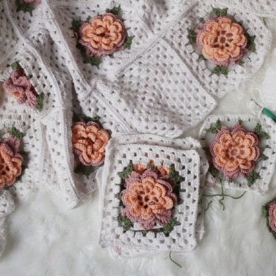 Rose Flower Bedspread Crochet Pattern PDF Bed Cover, Bedroom Blanket ...