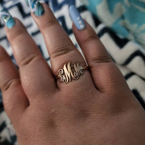 Sterling Silver Monogram Ring, Custom Letter Ring, Personalized Ring ...